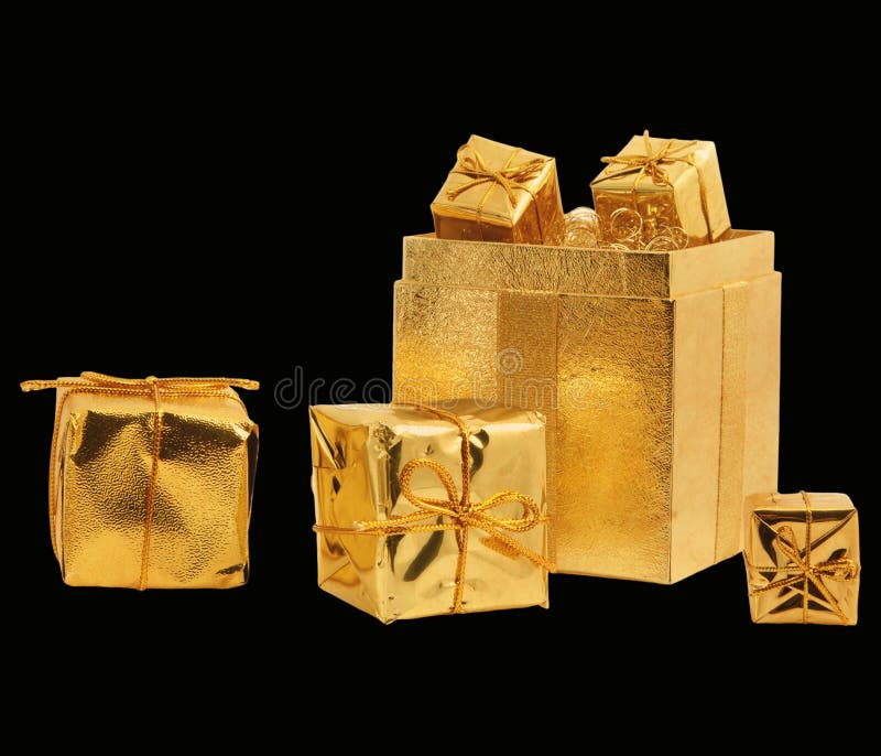 Shiny Golden Gifts Isolated Stock Image - Image of gold, gift: 262418093