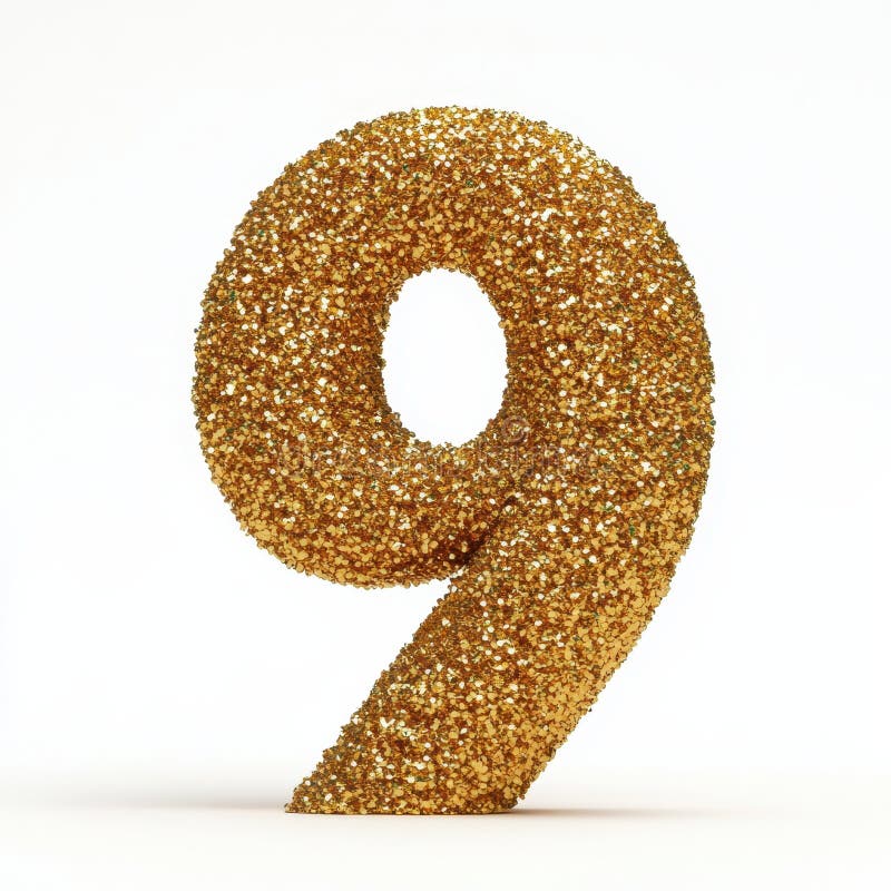 A Shiny, Golden Glitter Number 9 on a White Background, Ideal for ...