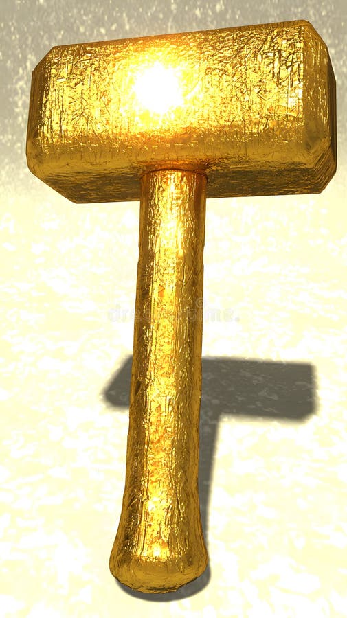 Shiny Golden Hammer on a Reflective Surface Stock Photo - Image of ...