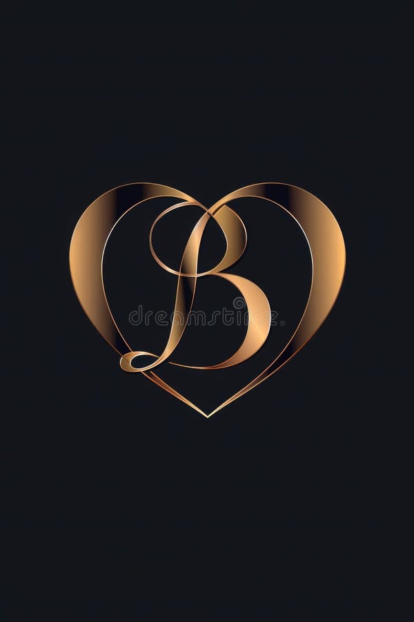 A Shiny Golden Heart with the Letter B at Its Center Stock Illustration ...