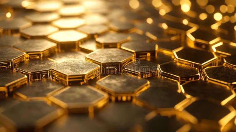 Shiny Golden Hexagonal Pattern Reflecting Light Abstract Design Stock ...