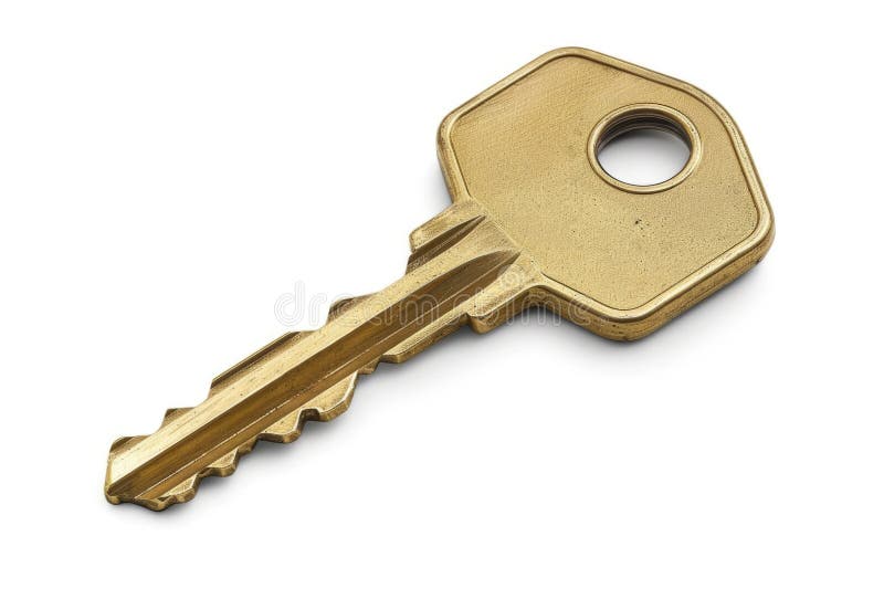 A Shiny Golden Key Lying on a Plain White Surface. Ideal for Security ...