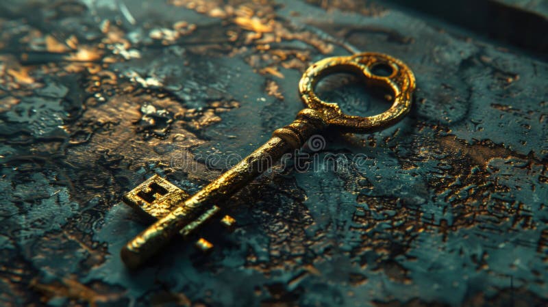 A Shiny Golden Key Placed on a Metallic Surface. Suitable for Various ...