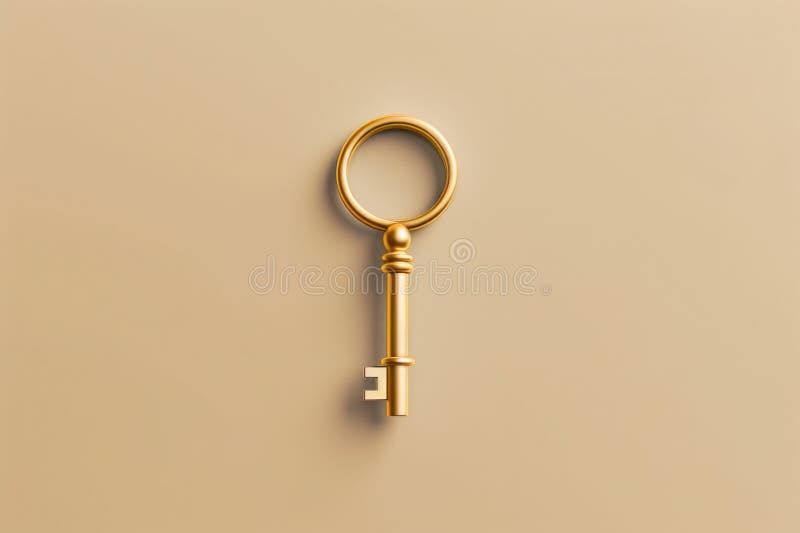 A Shiny Golden Key Resting on a Neutral Beige Background. Ideal for ...