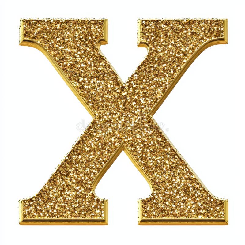 A Shiny Golden Letter "X" with a Glittery Texture on a White Background ...