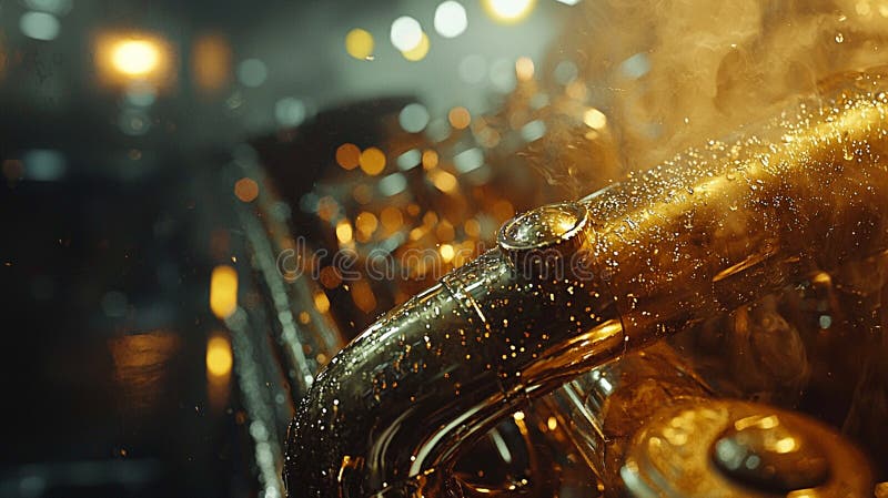 Metal Pipe with Liquid Drops and Golden Light Effects Isolated on White ...