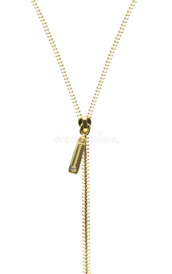 Shiny Golden Metal Zipper Isolated on White Stock Photo - Image of ...