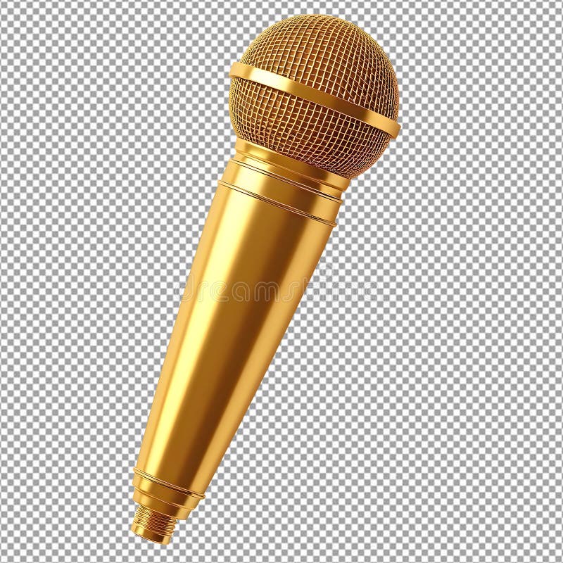 A Shiny Golden Microphone Isolated on a Transparent Background Stock ...