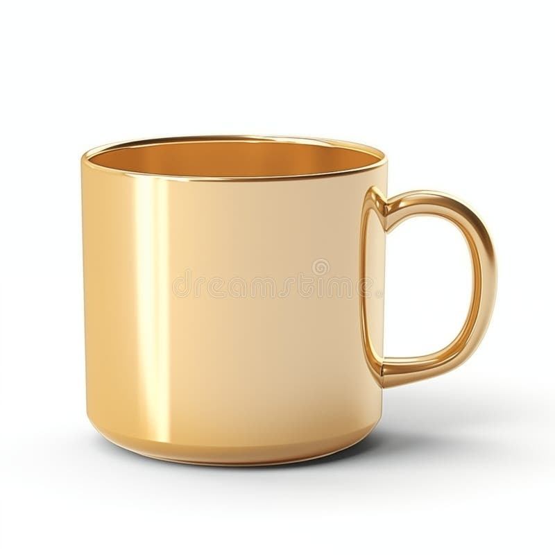 Shiny Golden Mug with Handle Isolated on White Background Stock ...
