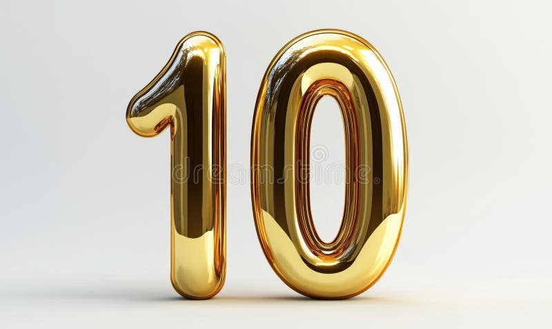 Shiny Golden Number 10 in 3D Design for Celebrations and Milestones ...