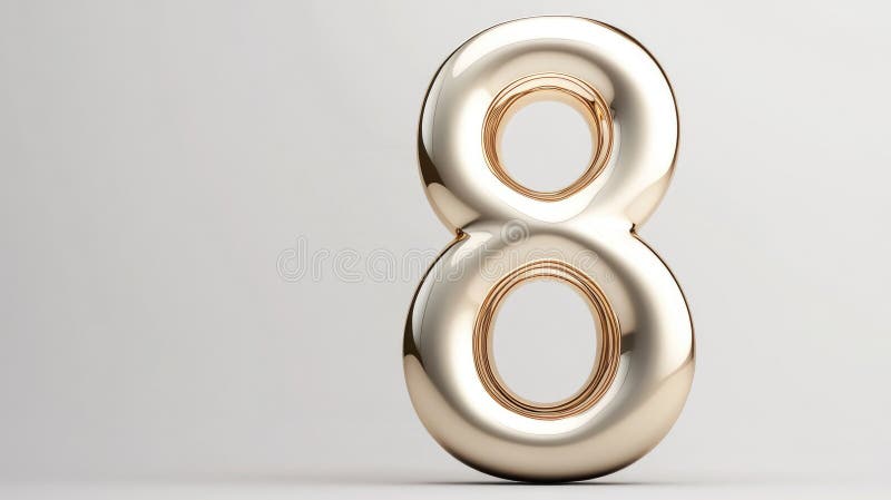 Three-dimensional Golden Number 8 Standing Prominently on a White ...