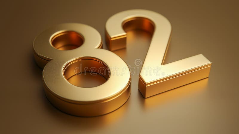 Elegant Gold Number 82 Displayed in 3D Stock Photo - Image of metal ...