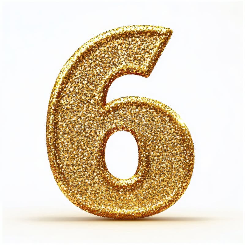 A Shiny Golden Number 6 with a Glittery Texture Against a Plain ...