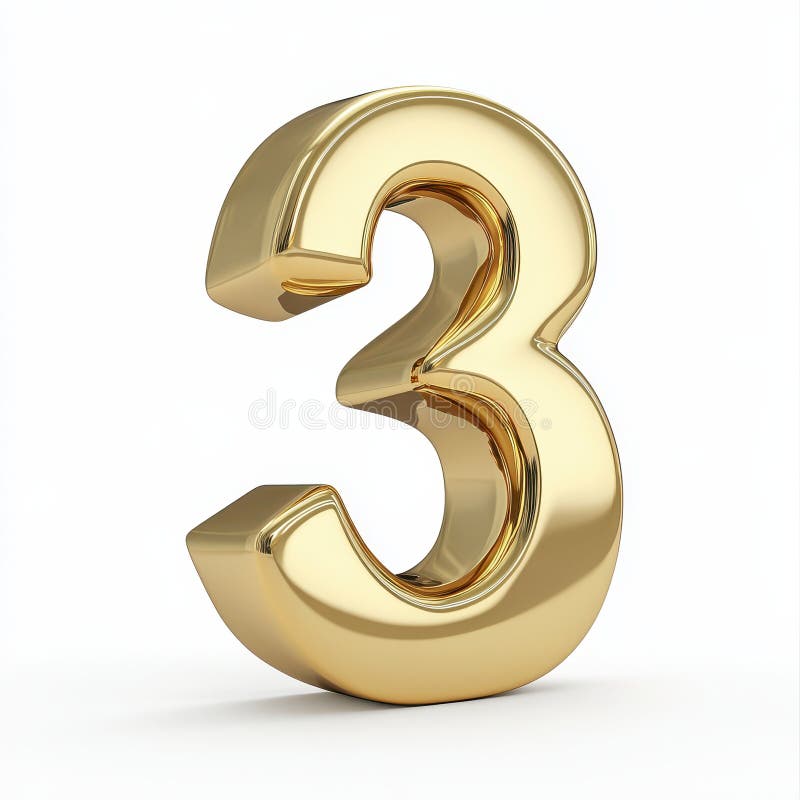 A Shiny Golden Number Three, Symbolizing Value or Ranking Stock ...