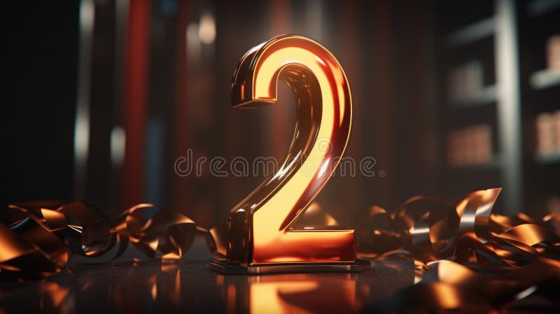 A Shiny Golden Number Two on a Table, Perfect for Various Celebrations ...