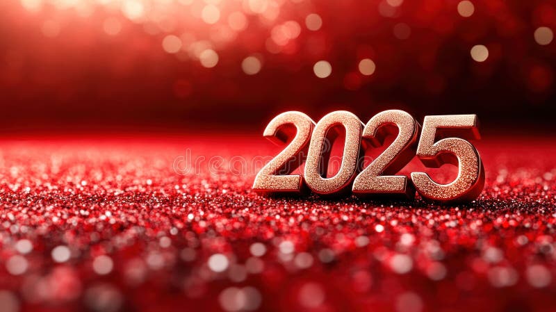 Shiny 2025 Golden Numbers on Red Background Stock Illustration ...