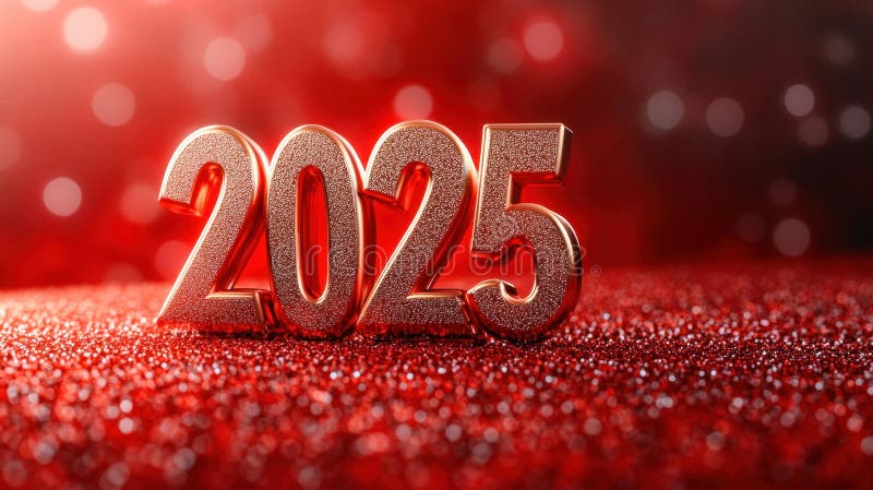 Shiny 2025 Golden Numbers on Red Background Stock Illustration ...