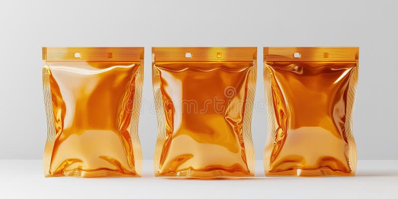 Shiny Golden Packaging Displayed in a Row Against a Light Background ...