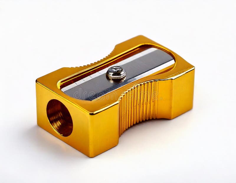 A Shiny Golden Pencil Sharpener with a Sleek Design on a White ...