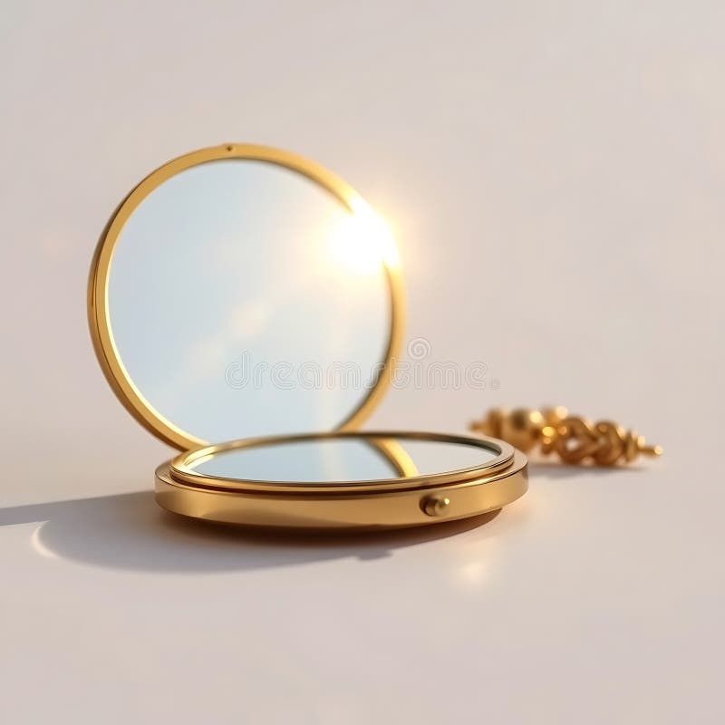 A Shiny Golden Pocket Mirror Reflecting Soft Sunlight Stock ...