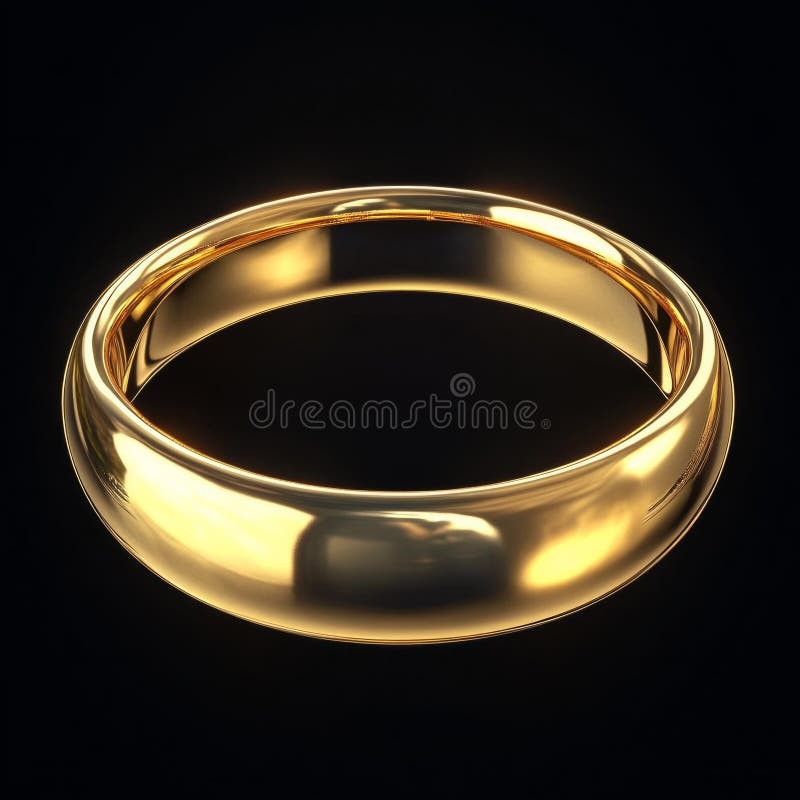 Shiny Golden Ring on Black Background with Reflective Surface Stock ...