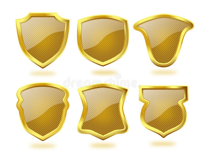 Shiny Golden Shields with Brown Check Pattern Stock Illustration ...