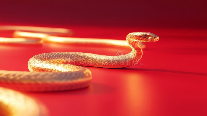 A Shiny, Golden Snake Coiled on a Red Background Stock Illustration ...