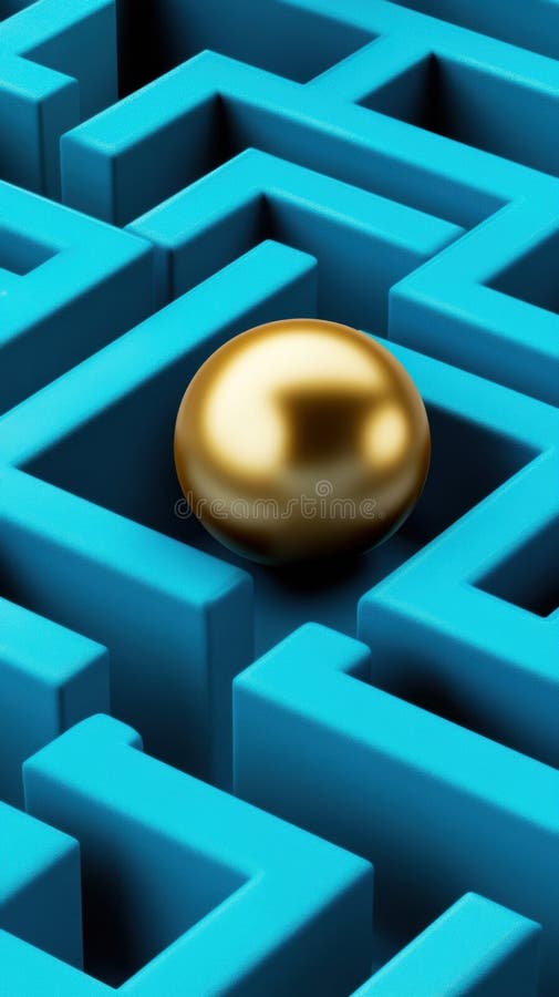 Golden Sphere in a Blue 3D Maze Symbolizes Challenge and Achievement ...