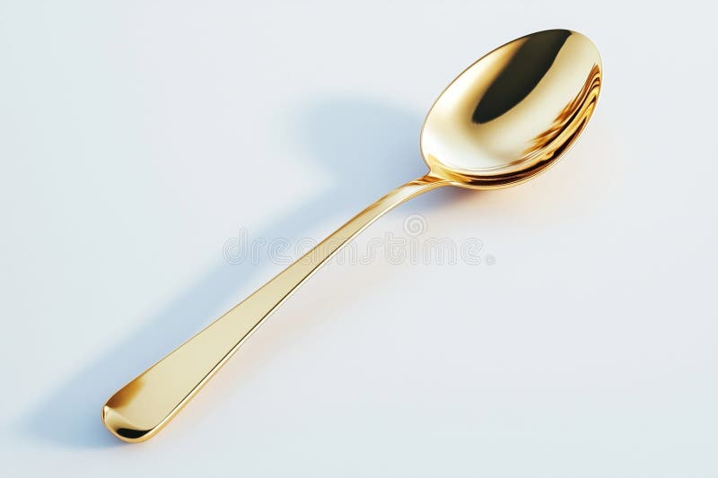 Shiny Golden Spoon on a White Background Ai Photo Stock Illustration ...