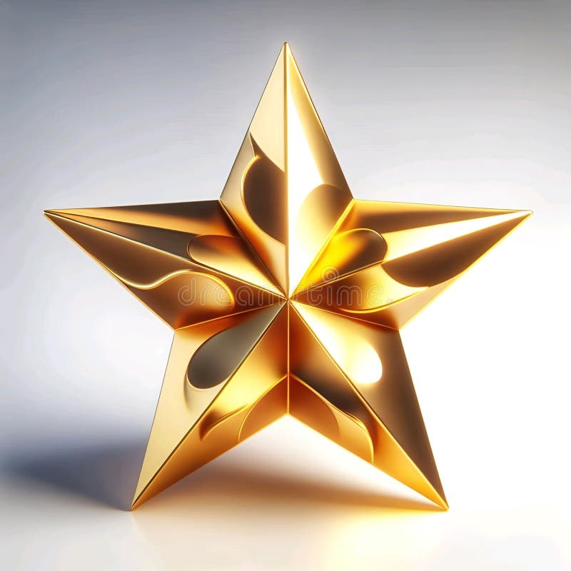 A Shiny Golden Star with Five Curved Points on a White Background ...