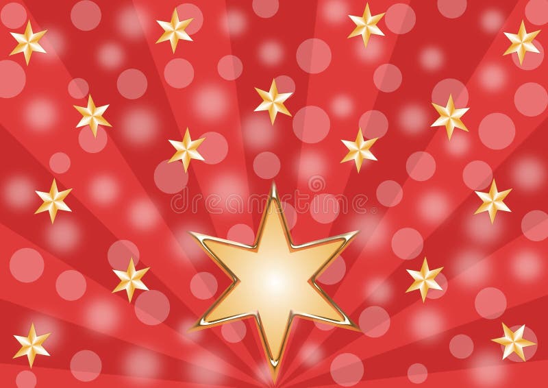 Shiny Golden Stars on a Red Rays Pattern Stock Illustration ...