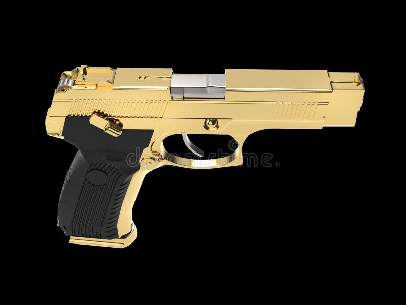 Golden Semi Automatic Modern Handgun - Side View Stock Illustration ...