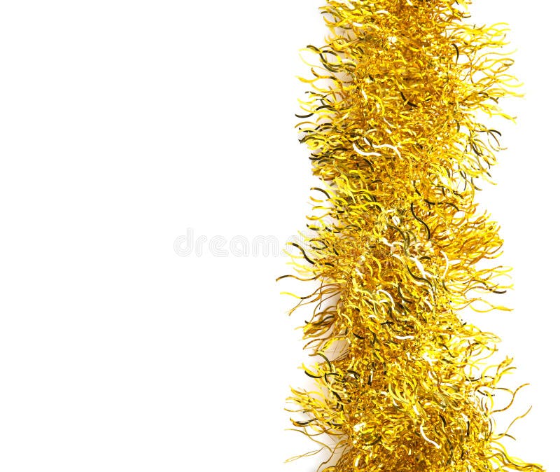 Shiny Golden Tinsel Isolated on White, Top View Stock Image - Image of ...