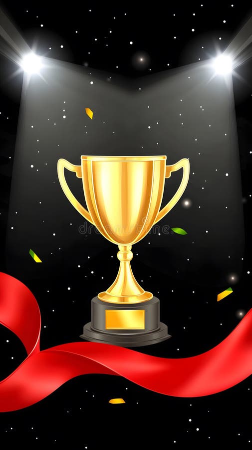Shiny Golden Trophy with Spotlight and Ribbon Stock Illustration ...