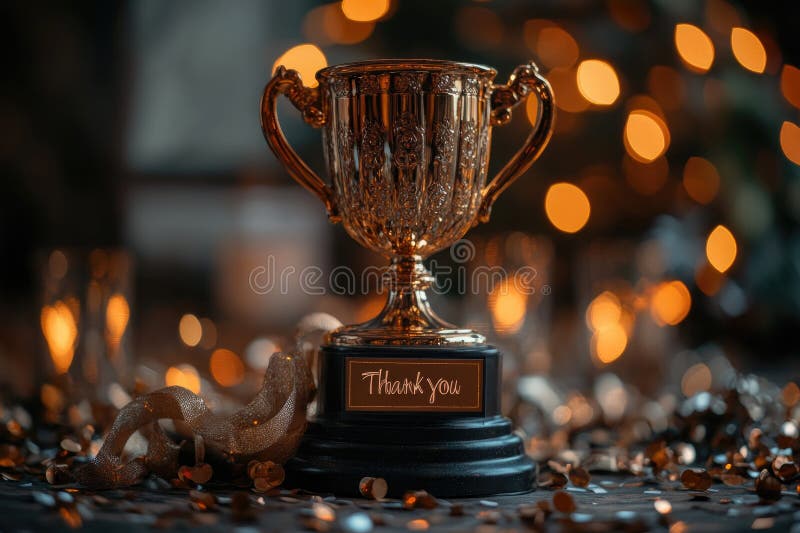 A Shiny Golden Trophy Surrounded by Confetti and a Heartfelt Thank You ...