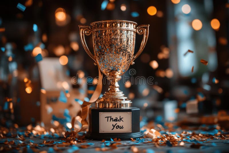 A Shiny Golden Trophy Surrounded by Confetti and a Heartfelt Thank You ...