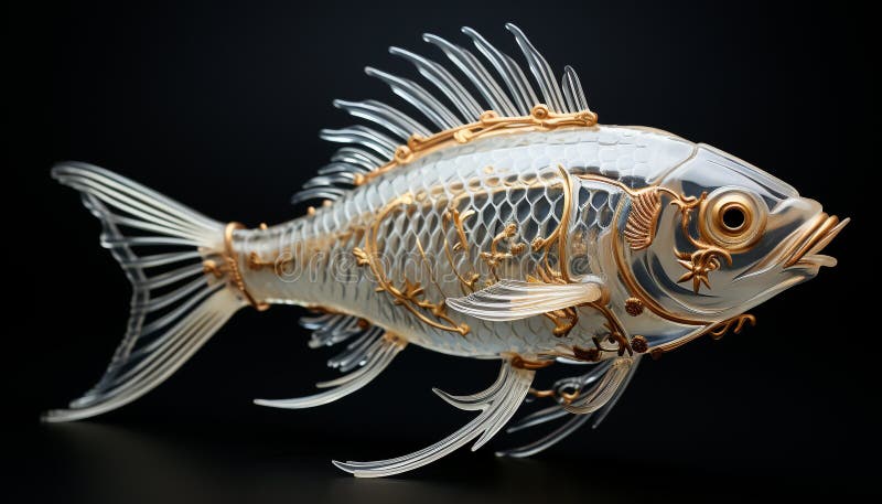 A Shiny Goldfish Swimming in Dark, Underwater Nature Generated by AI ...