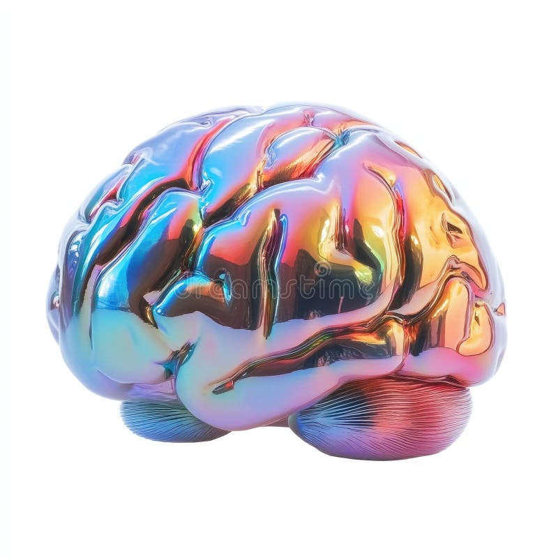Holographic Gradient Brain on White Background Stock Illustration ...