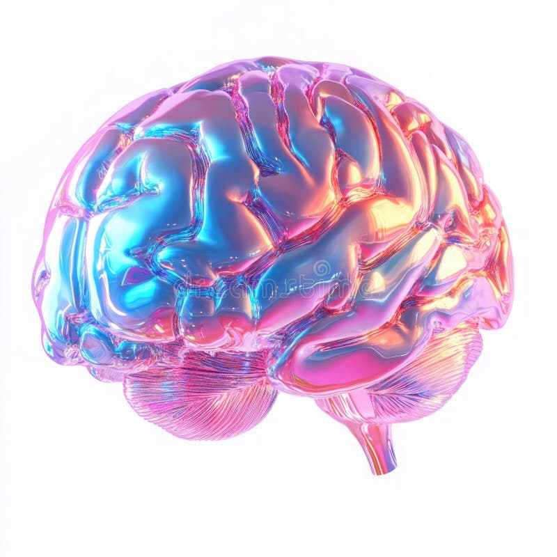 Holographic Gradient Brain on White Background Stock Illustration ...