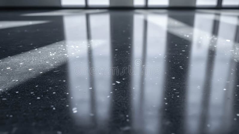 Shiny Gray Epoxy Floor with Reflective Light Patterns Stock ...