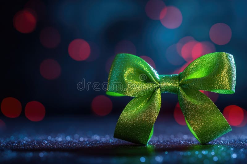 A Shiny Green Bow Placed on a Reflective Surface Stock Image - Image of ...