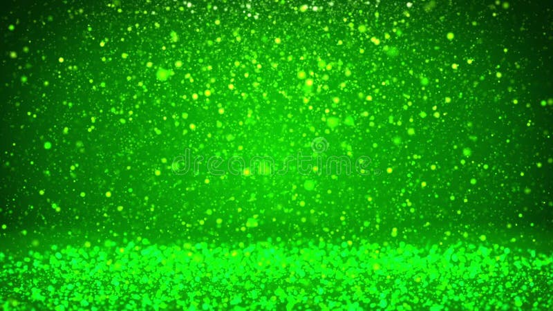 Shiny Green Particles or Glitters Fall and Settle on the Rotating ...