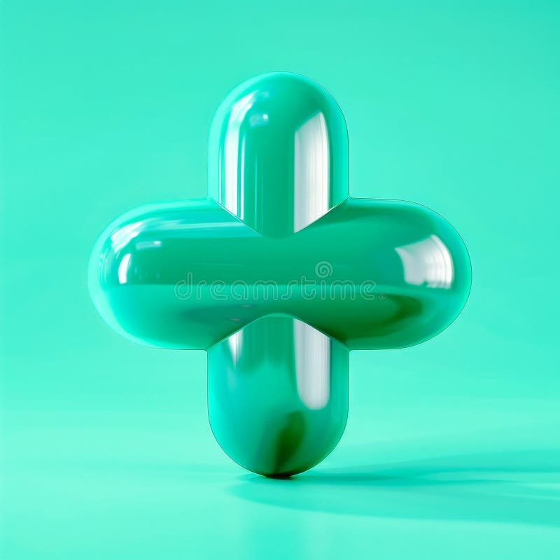 Shiny Green Plus Sign Rendered on White Background Stock Image - Image ...