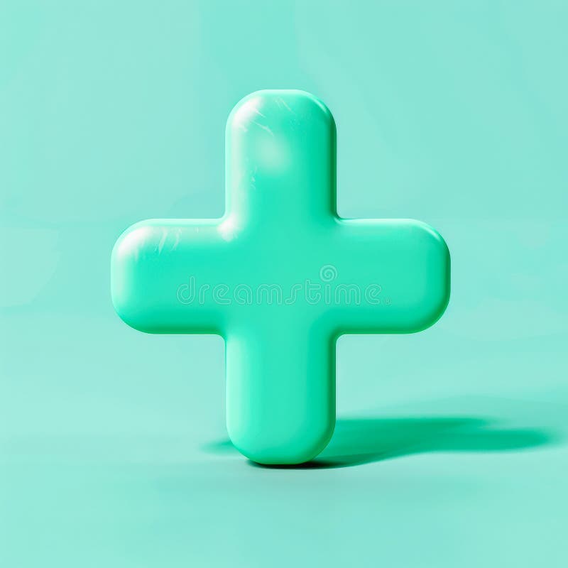 Shiny Green Plus Sign Rendered on White Background Stock Photo - Image ...