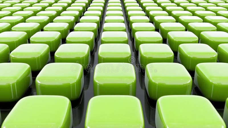 Shiny Green Rounded Squares Form a Grid Pattern on a Dark Reflective ...
