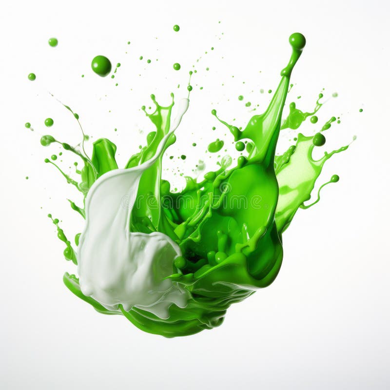 Shiny Green and White Big Splash Wave of Liquid with Many Drops on ...