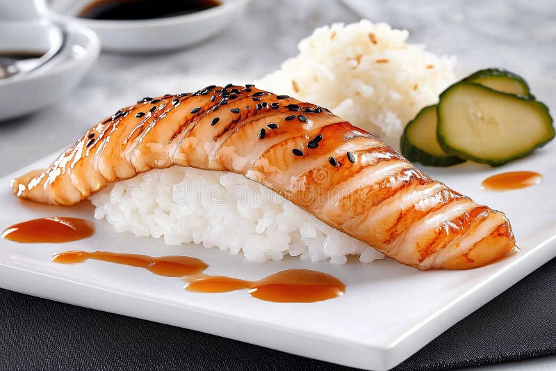 Glazed Unagi Over Steamed White Rice Stock Illustration - Illustration ...