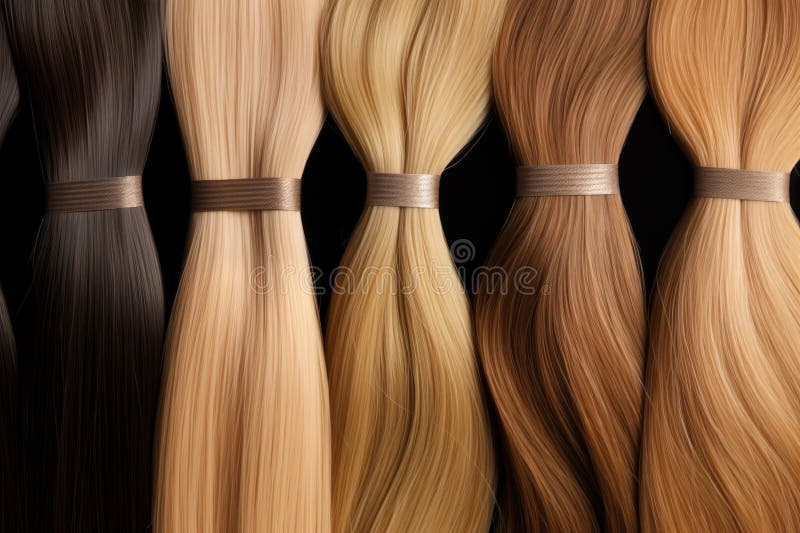 Shiny Hair Extensions of Natural Hair Different Colours Stock Photo ...