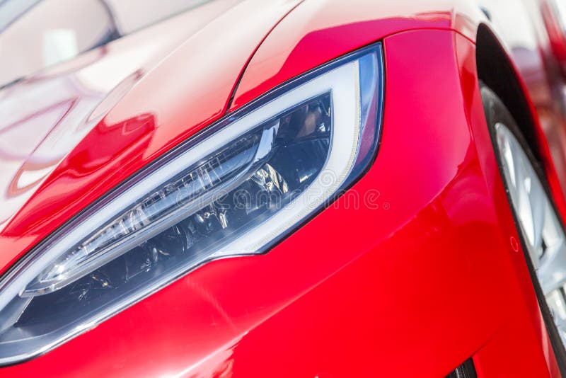 Shiny Headlights on a Red Sports Car Stock Image - Image of drive ...