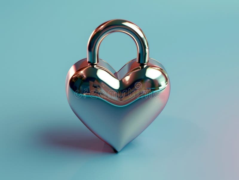 Shiny Heart Lock Casting a Subtle Shadow on a Soft Blue Background ...